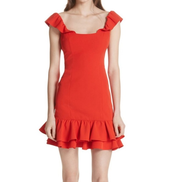 Milly | Dresses | Milly Red Savannah Ruffle Crepe Mini Dress | Poshmark